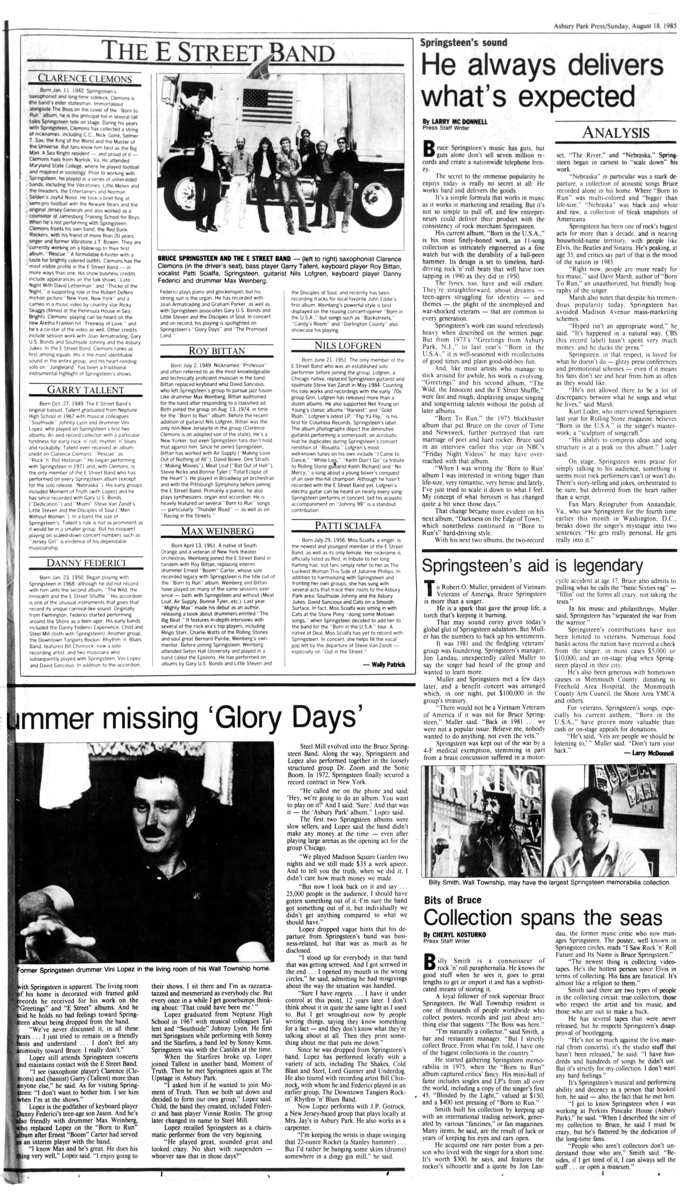 Former Bruce Springsteen drummer Vini Lopez missing `Glory Days' (1985)