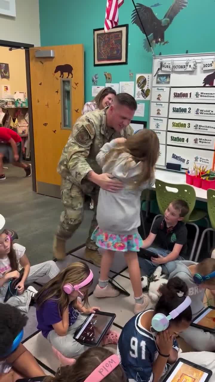 Airman surprises daughter in Colorado after returning from deployment