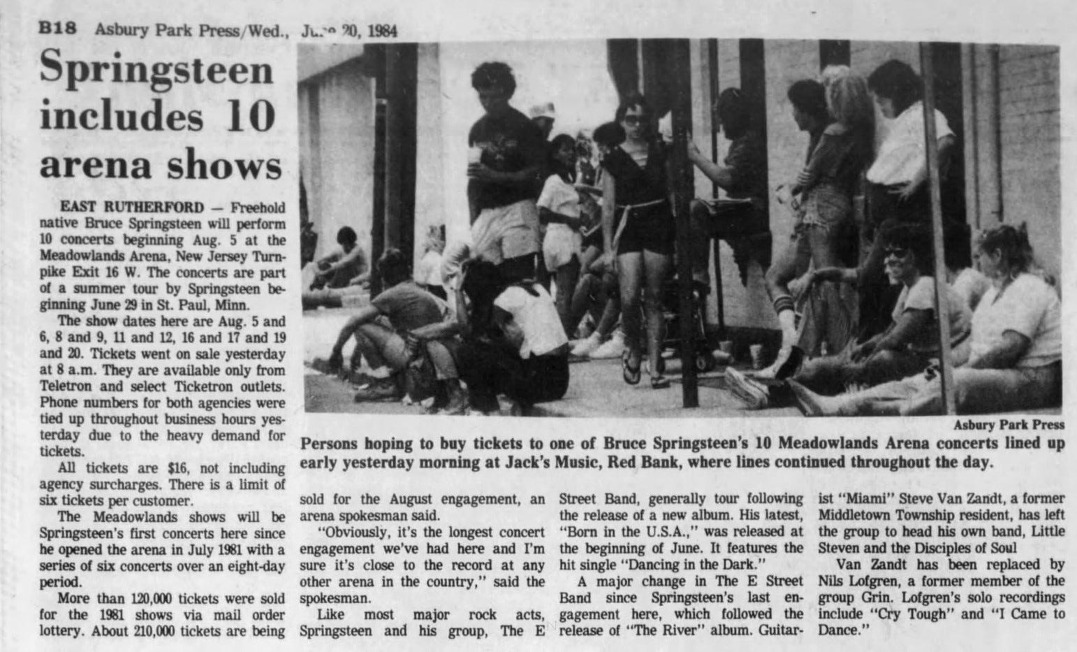 Bruce Springsteen to play 10 shows at Meadowlands Arena (1984)