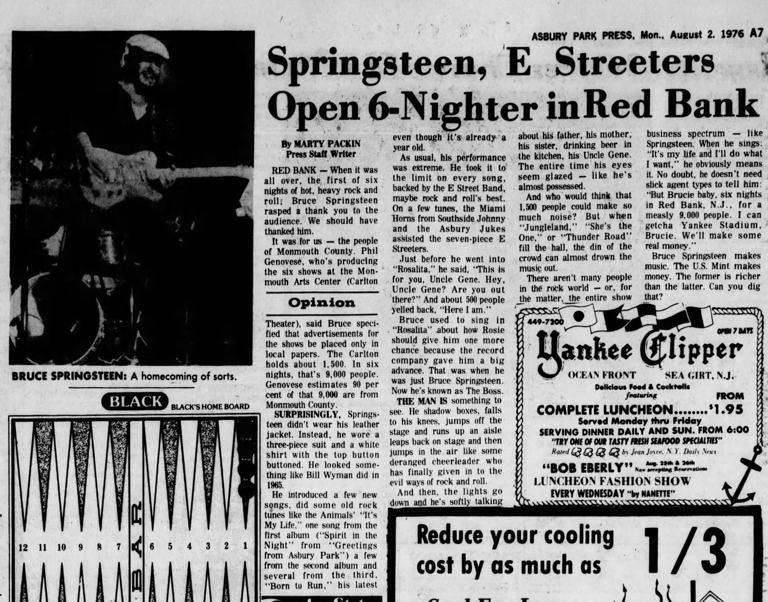 Bruce Springsteen plays first of six shows in Red Bank (1976)