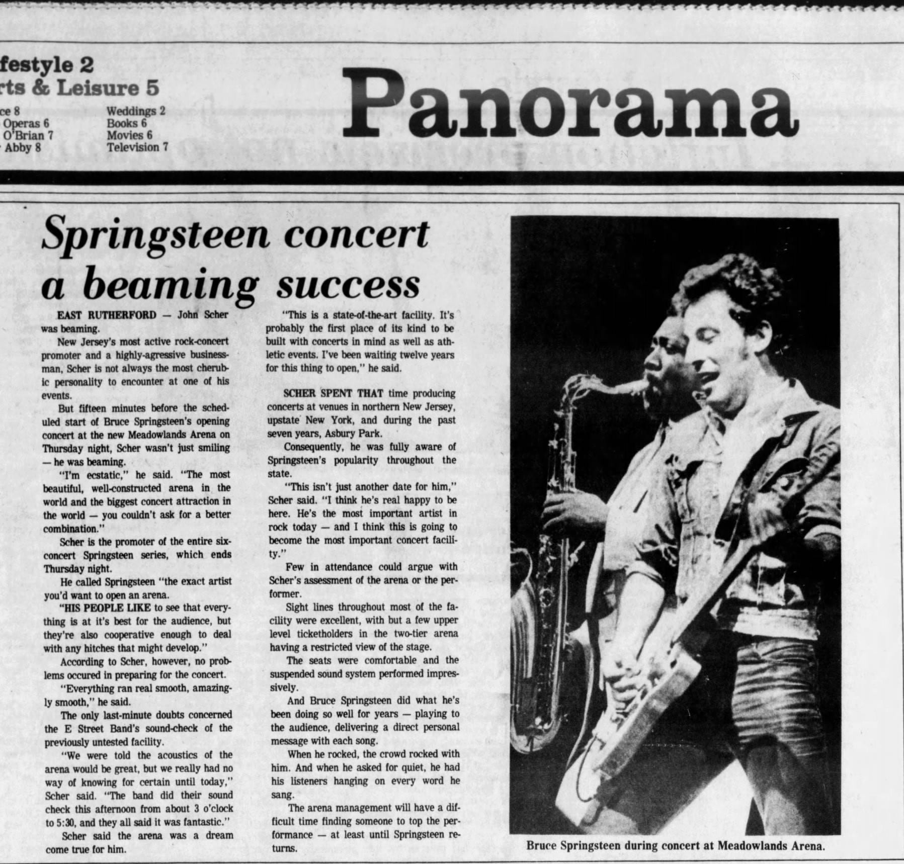Bruce Springsteen concert a success at new Meadowlands arena (1981)