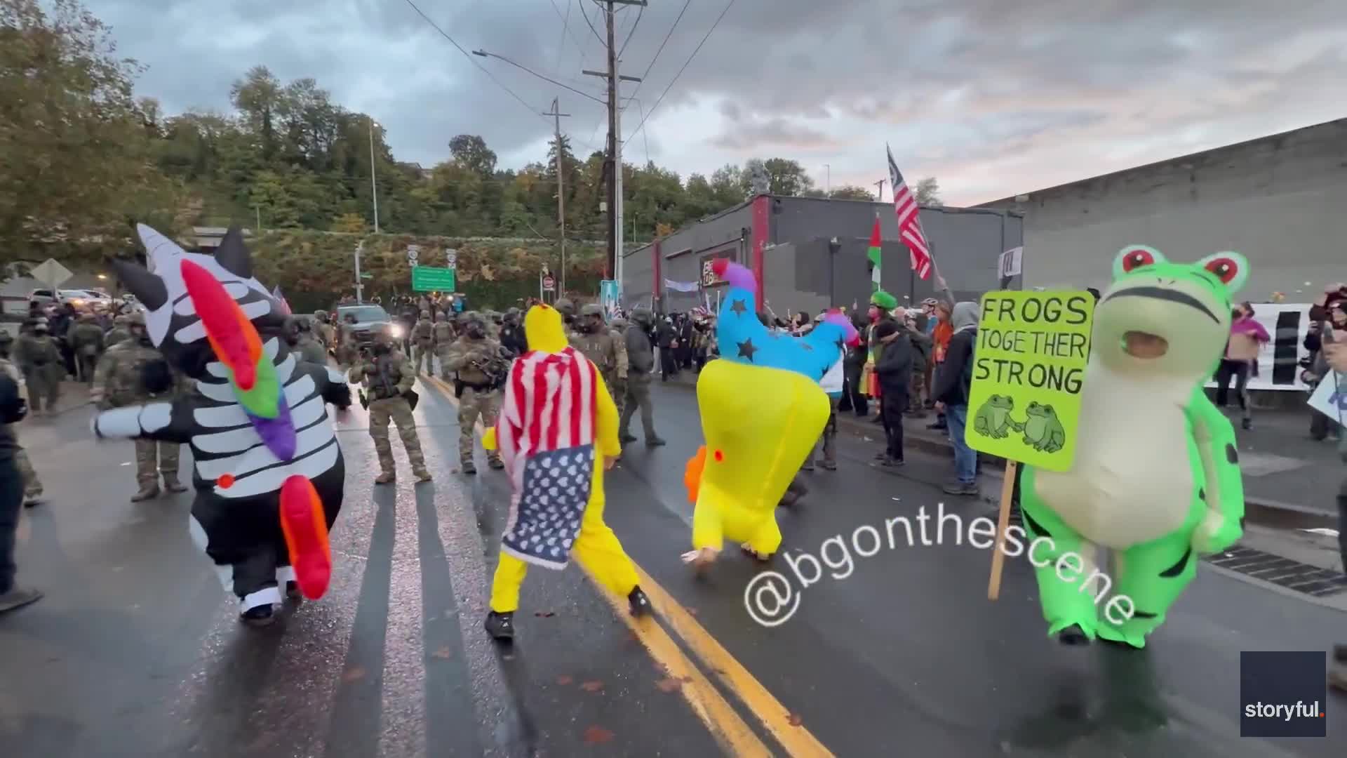 Police and Protesters Grapple in Mud Outside Portland ICE Facility