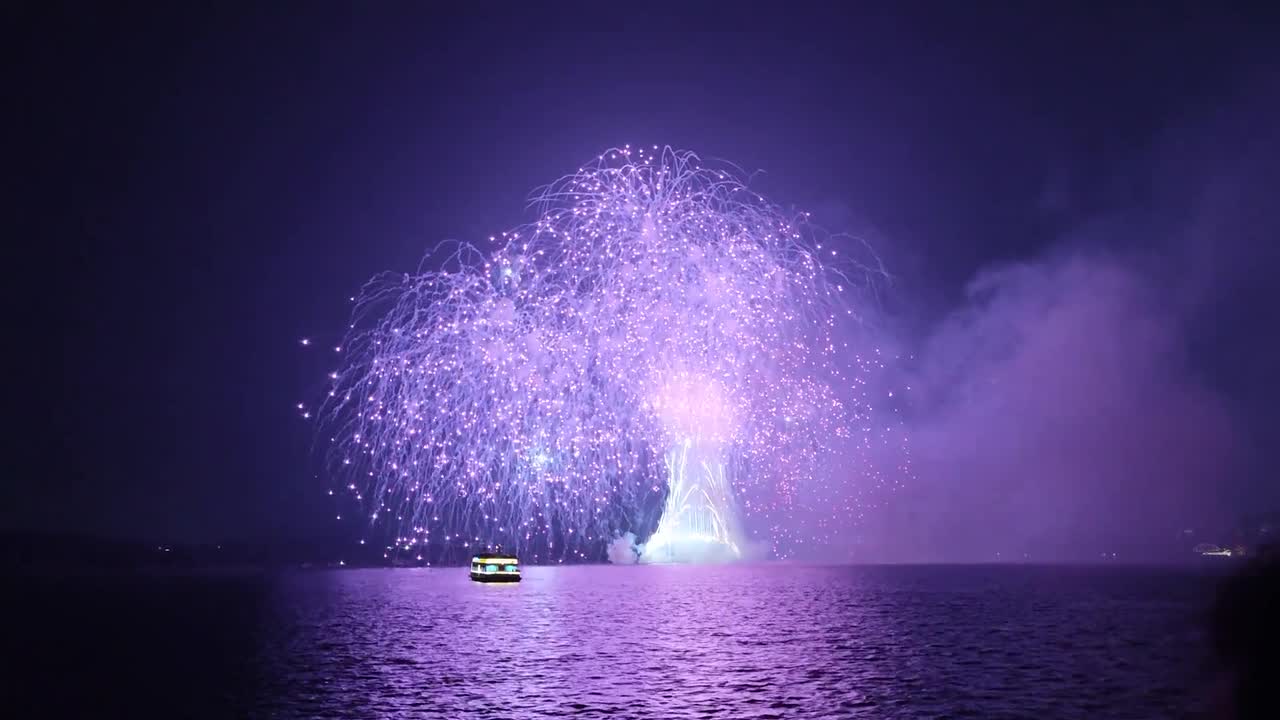 Spectacular fireworks display over harbor in Beijing, China