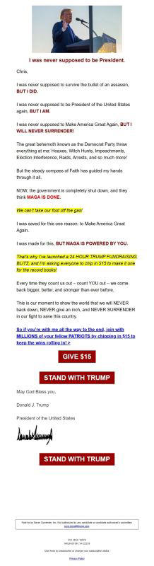 Trump Revives “Going to Heaven” Fundraising Email
