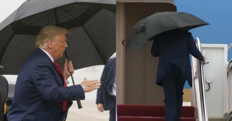 Caught in the Rain! Donald Trump’s Air Force One Umbrella Battle Has ...