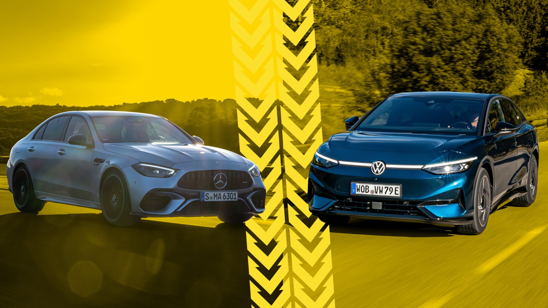 AMG C 63 S E vs VW ID.7, muscle hybrid vs electric executive
