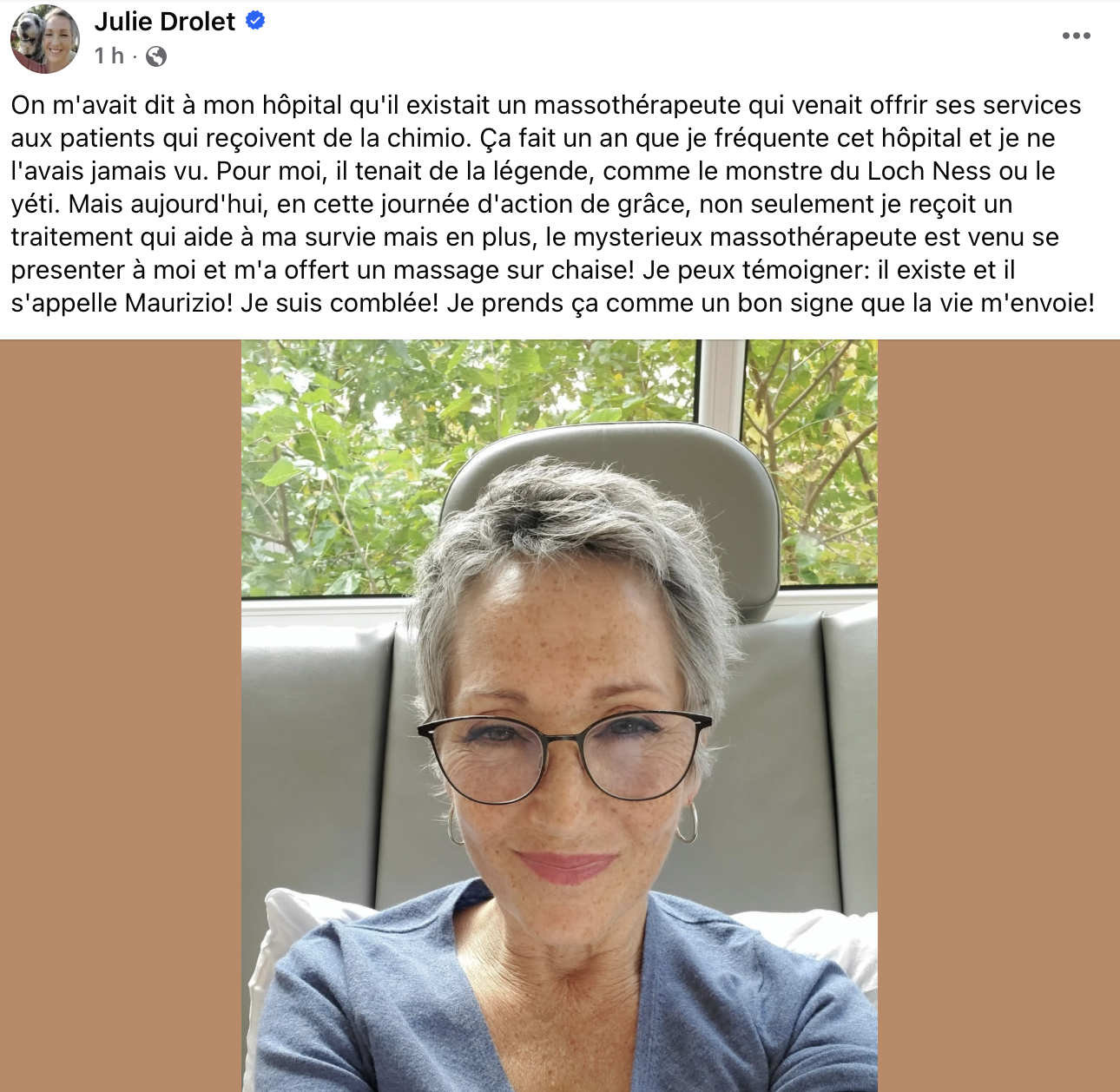 Julie Drolet reçoit «un bon signe» de la vie