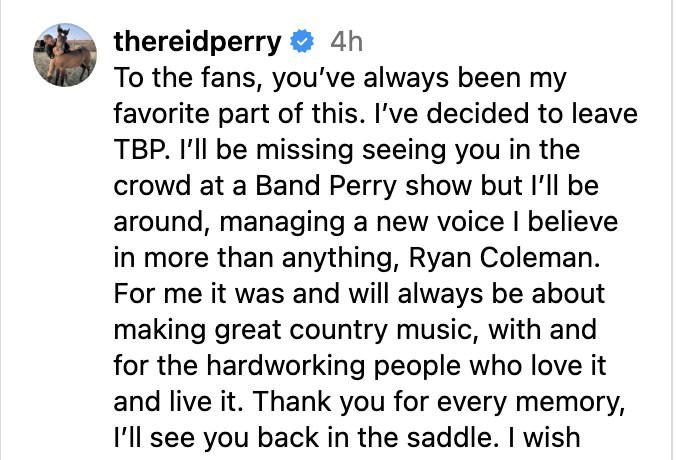 Reid Perry announces his exit from The Band Perry after 20 years: ‘I’ve ...