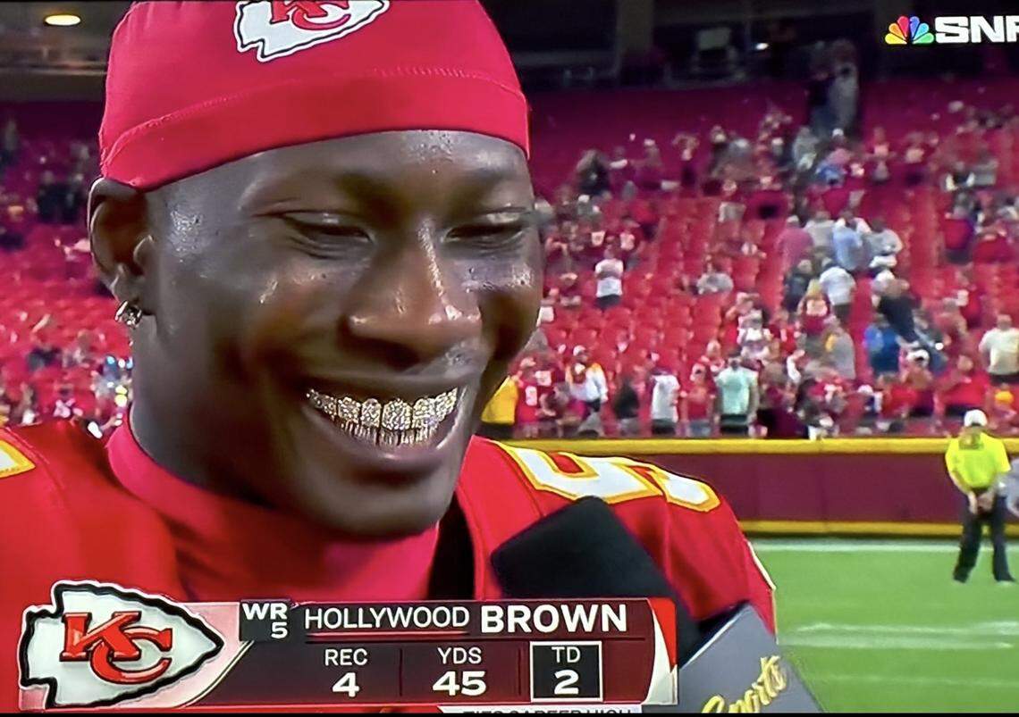 Hollywood Brown scored two TDs against Detroit. His teeth grabbed the ...