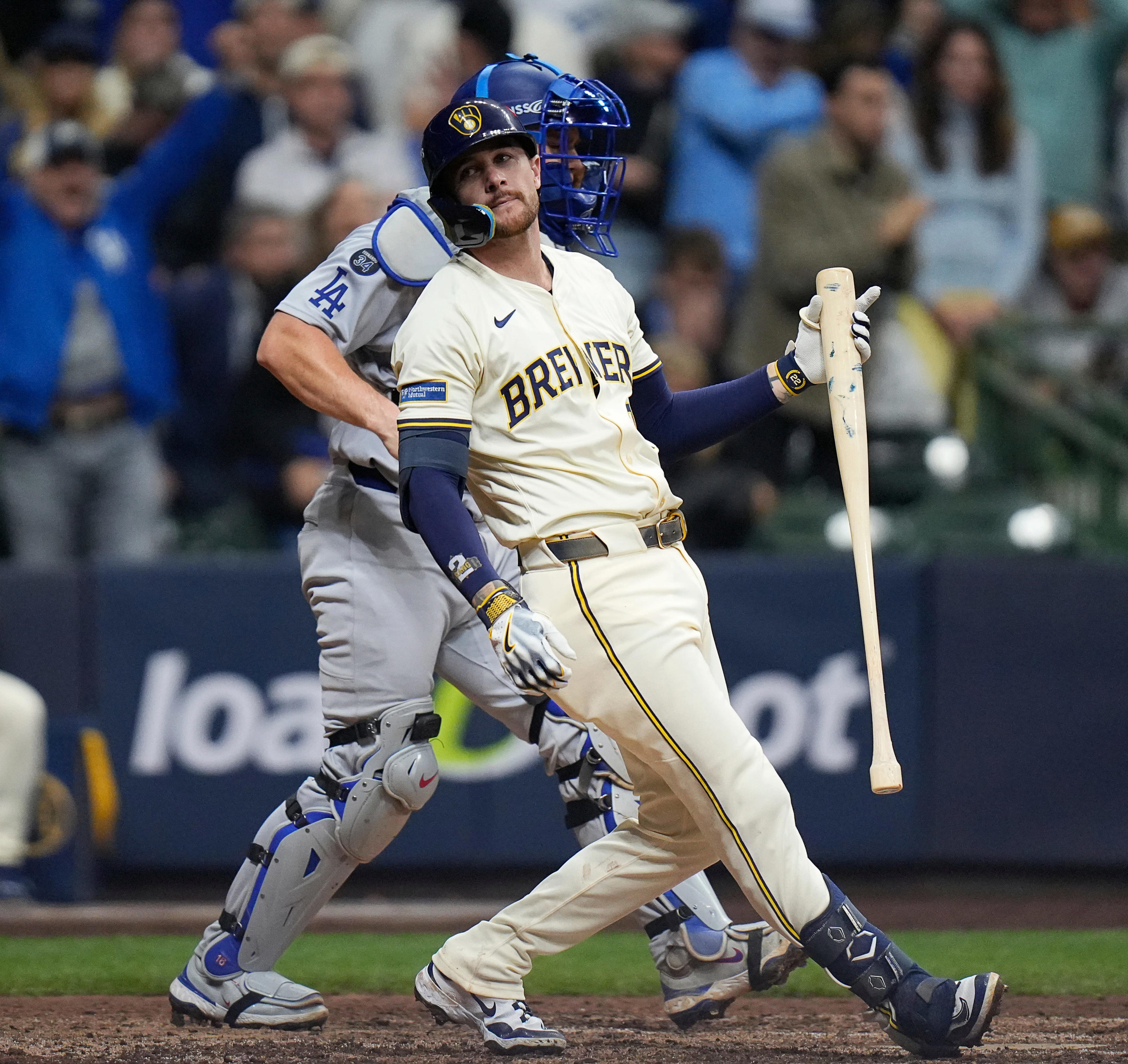Brice Turang avoiding being hit by pitch with bases loaded for Brewers ...