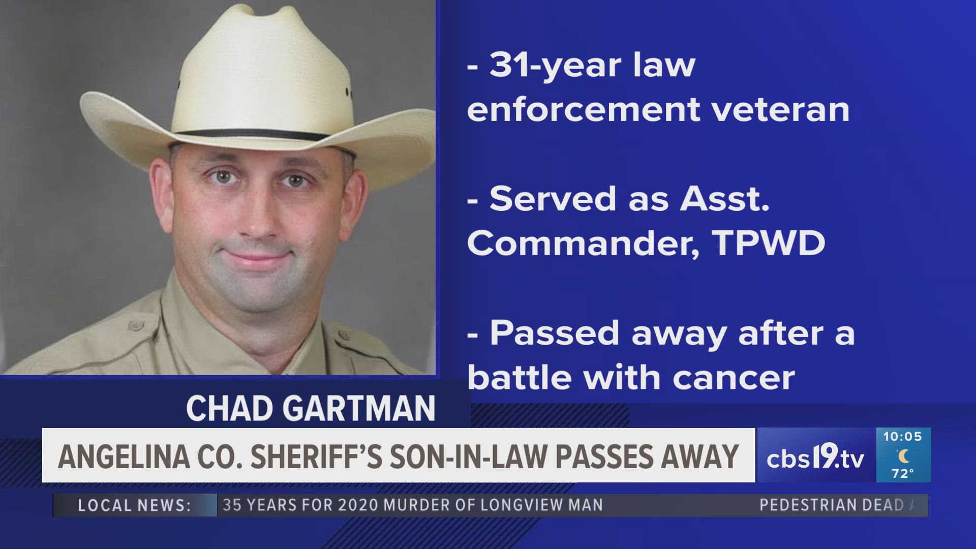 Angelina County mourns TPWD's Chad Gartman after lengthy cancer battle