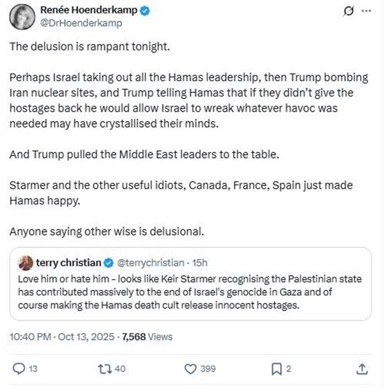 Dr Hoenderkamp rips into Terry Christian over claim Starmer Palestine ...