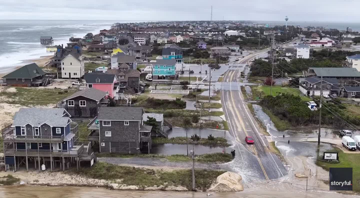 Water Surrounds Houses as Nor'Easter Hits NC's Outer Banks