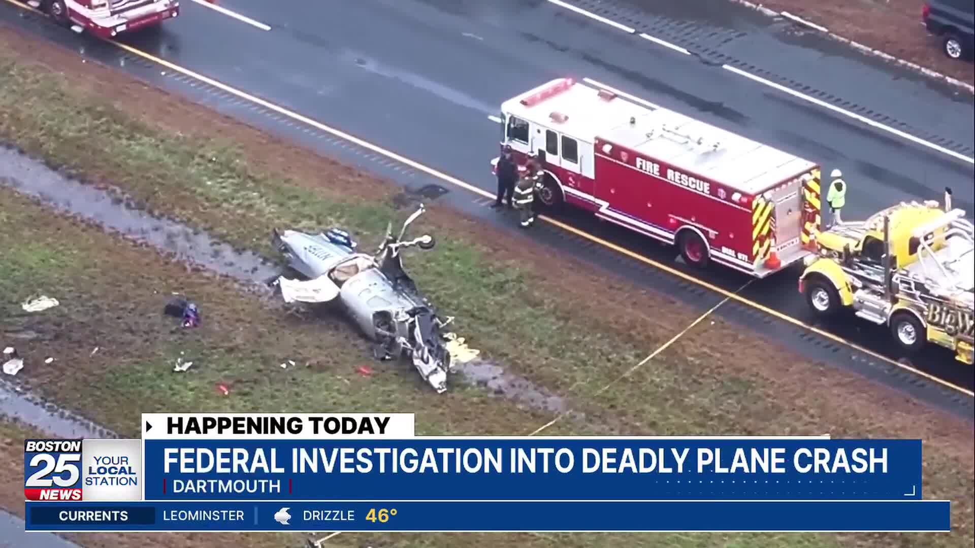 Feds arrive at scene of plane crash on Mass. highway that left couple dead