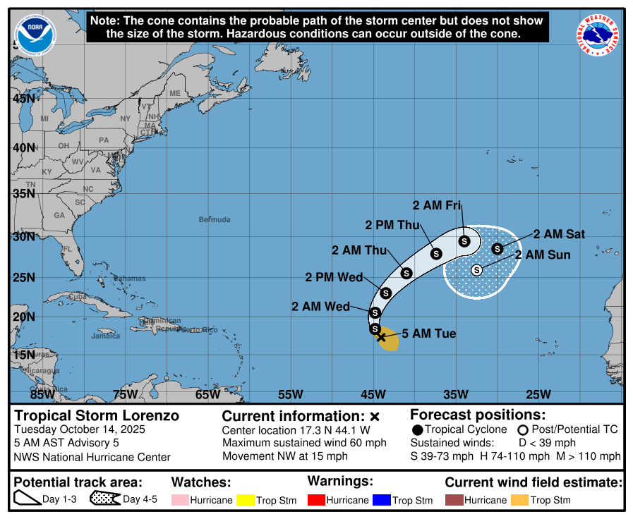 Where is Tropical Storm Lorenzo headed? Track the storm's path