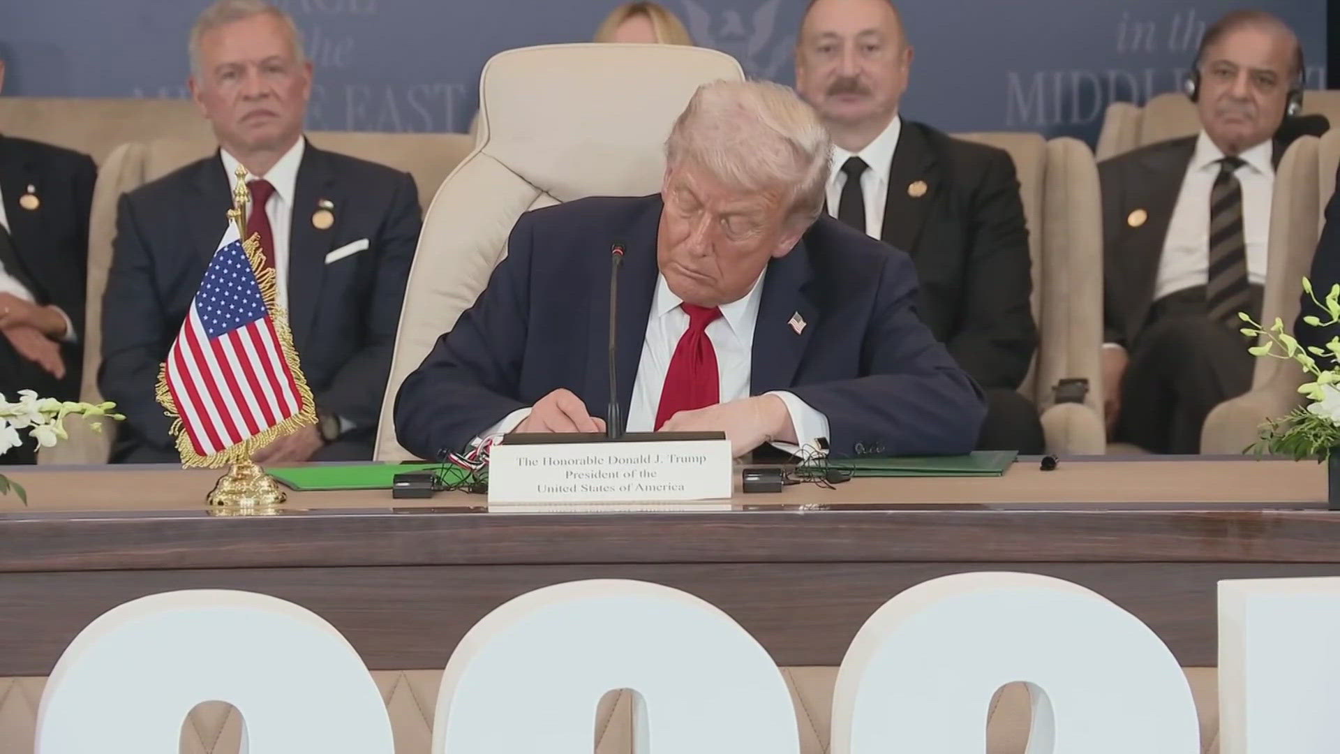 President Trump returns after peace deal signing