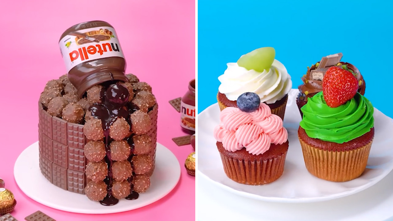 Nutella Drip Cake and Fruit Cupcakes