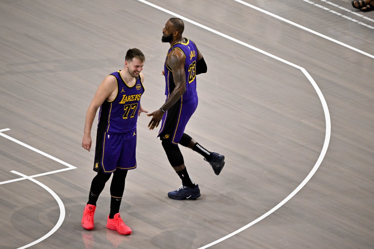 Lakers star Luka Doncic reacts after LeBron James misses only 2 shots ...