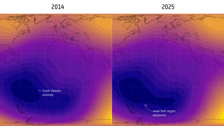 A massive weak spot in Earth's magnetic field is growing, scientists ...