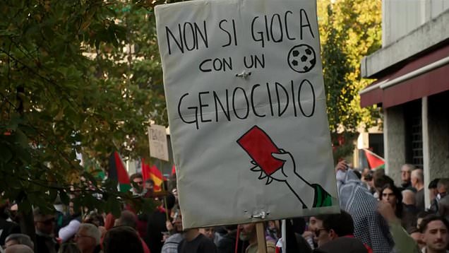 Protesters rally against Italy v Israel World Cup qualifier