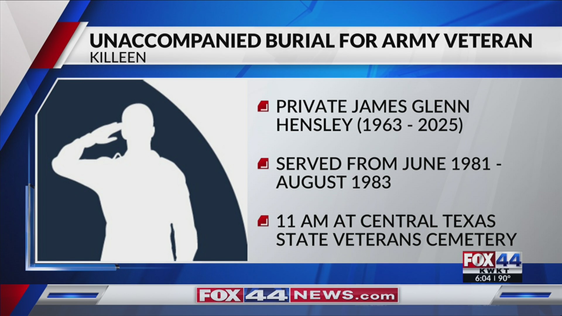 Unaccompanied burial to be held for Army veteran