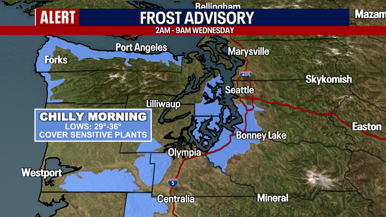 Seattle weather: Another chilly start Wednesday, afternoon sunshine