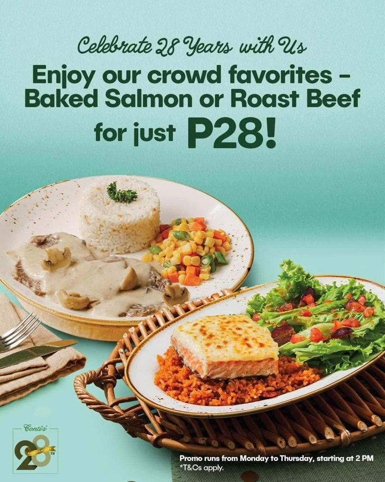 You can enjoy Conti's Baked Salmon or Roast Beef for only P28—here's how