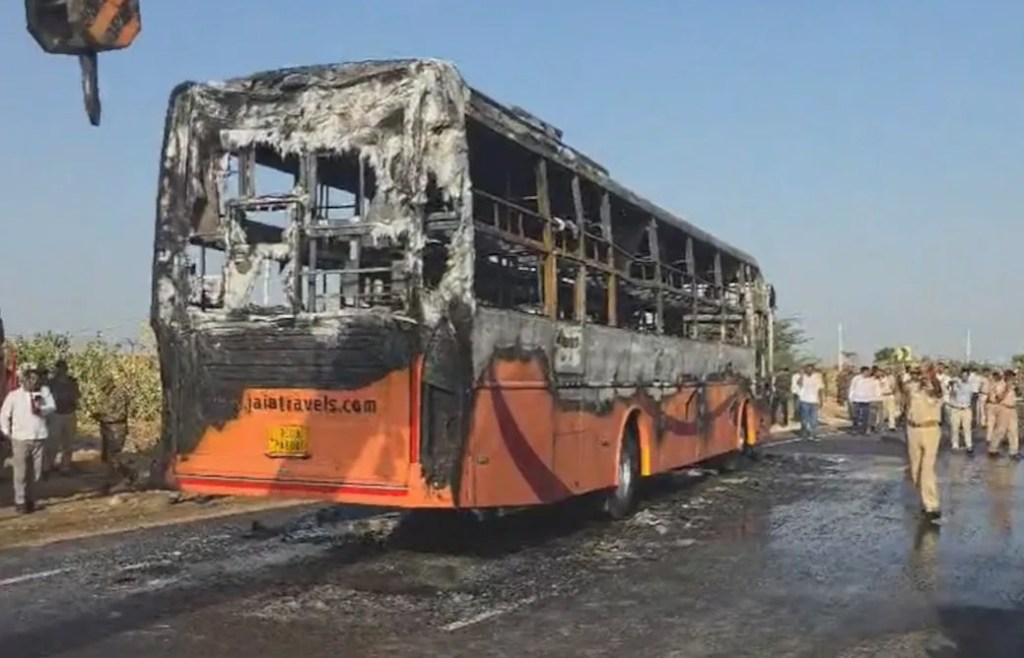At least 20 people feared dead in India after bus fire traps passengers