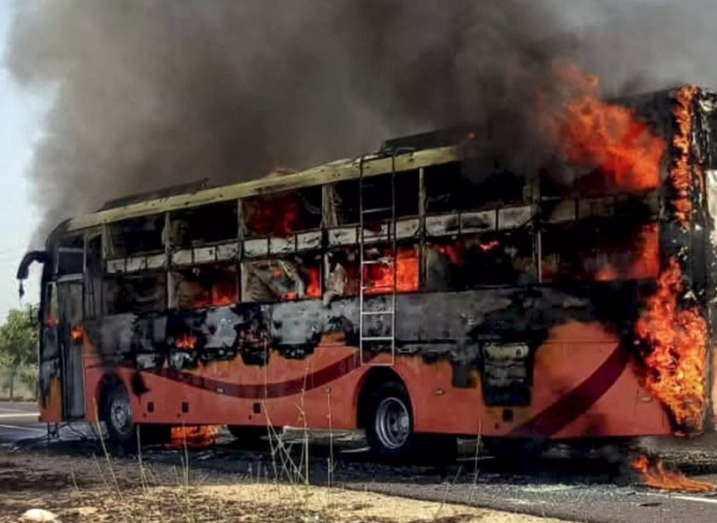 At least 20 people feared dead in India after bus fire traps passengers