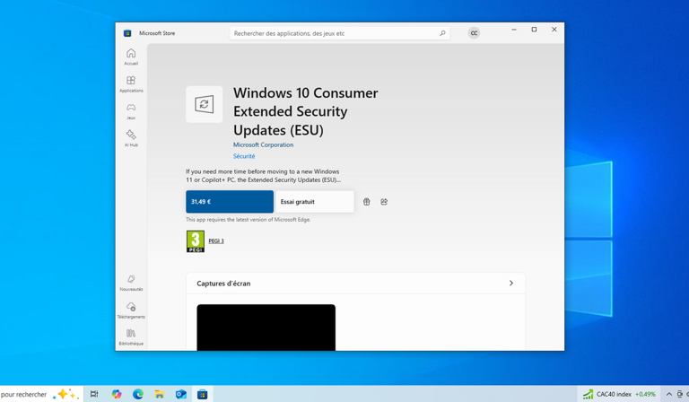 Le programme ESU payant pour Windows 10 débarque sur le Microsoft Store, mais il y a un piège