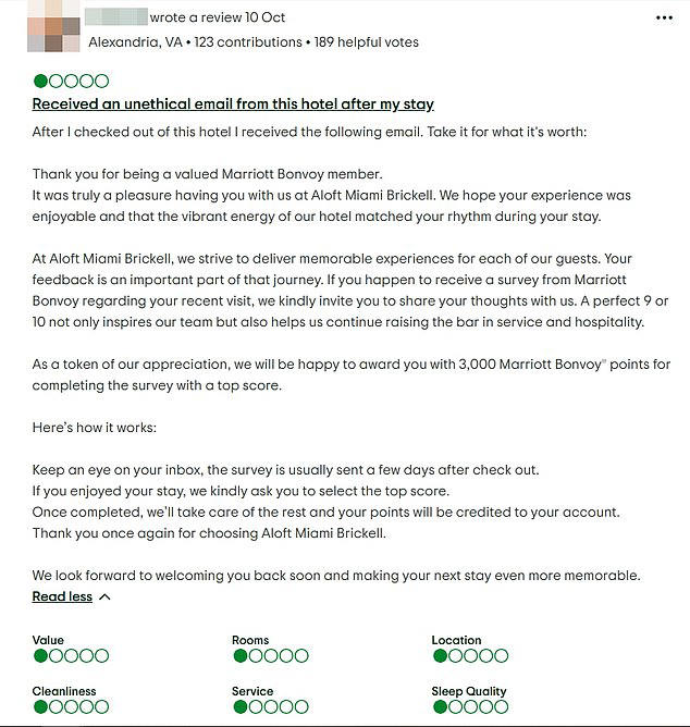 Marriott hotel accused of 'bribing guests' for giving positive reviews