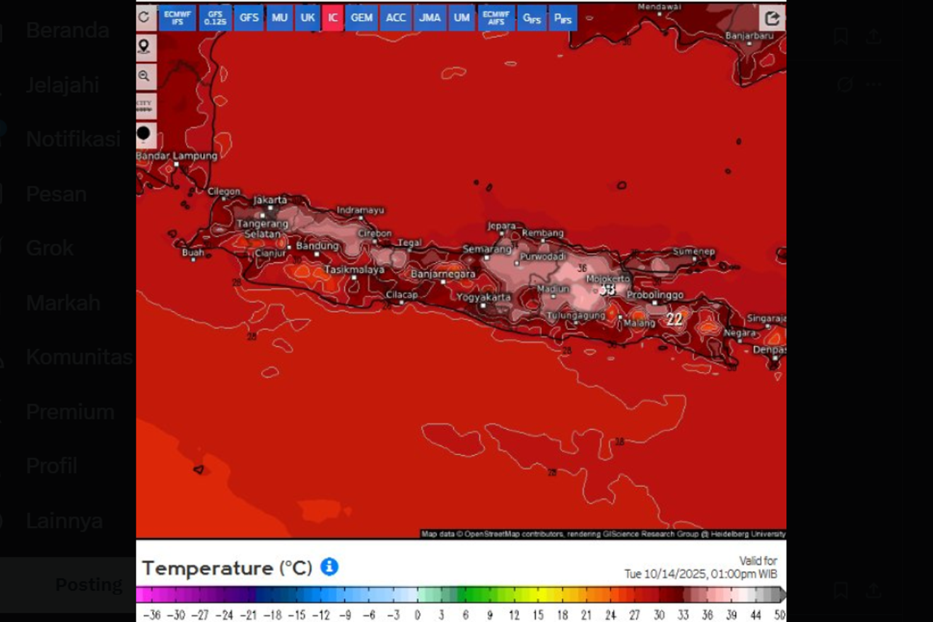Google Beri Peringatan Cuaca Panas dan Viral Citra Satelit Pulau Jawa Merah