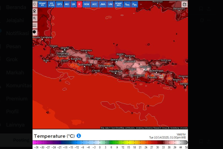 Google Beri Peringatan Cuaca Panas dan Viral Citra Satelit Pulau Jawa Merah