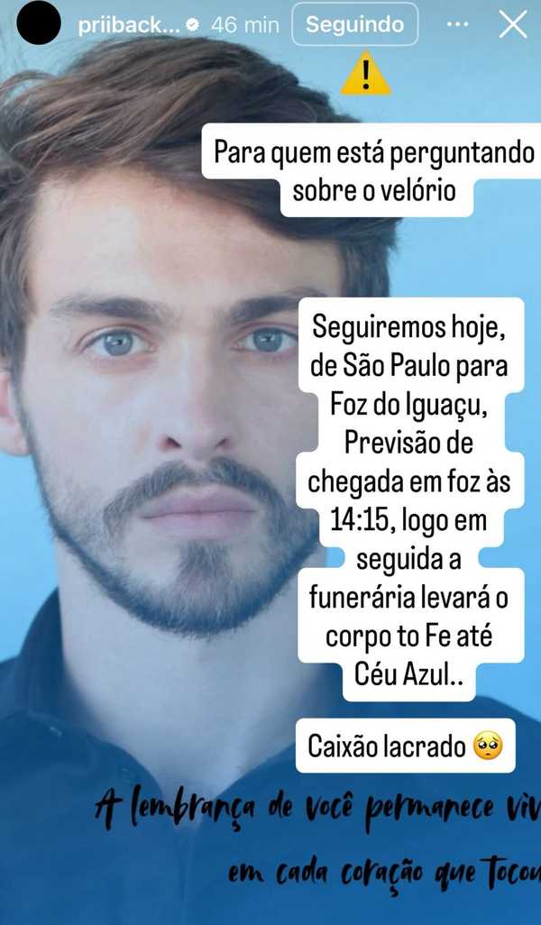 Corpo do ator Felipe Selau, ex-Malhação, será velado na cidade de Céu ...