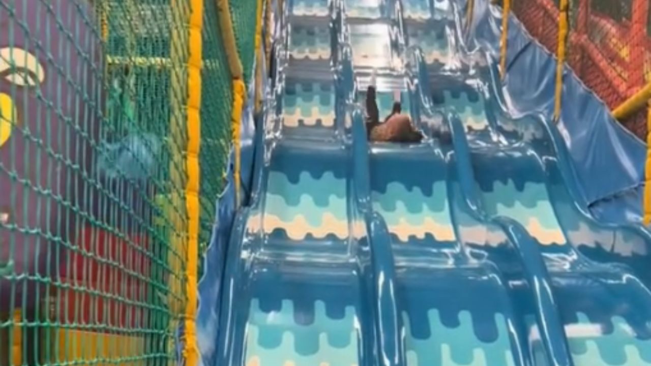 Girl attempts to slide backwards against advice and experiences a ...