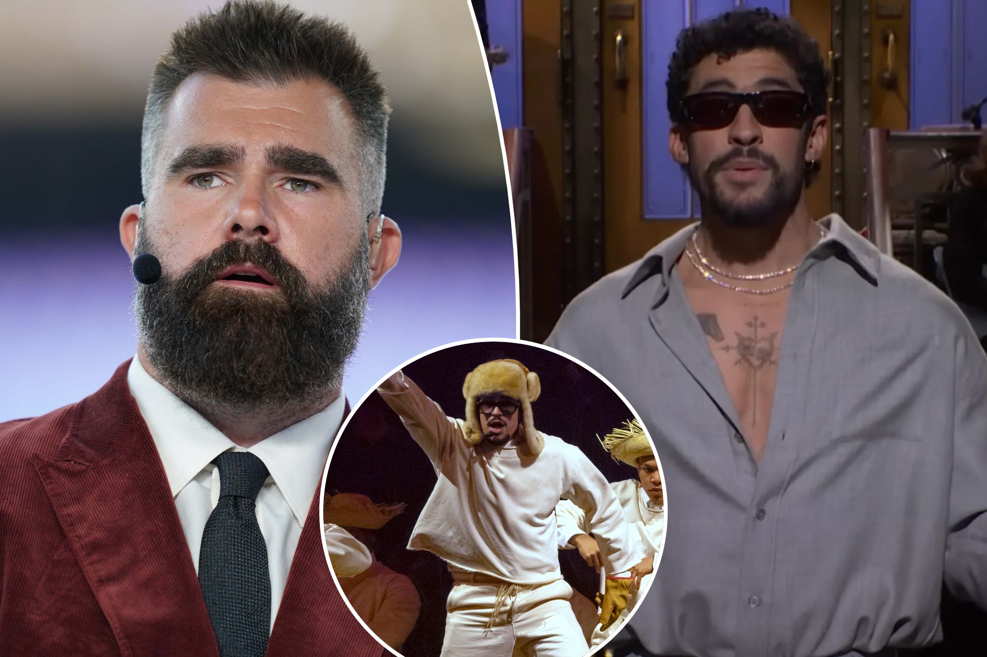 Jason Kelce thrown into Bad Bunny Super Bowl controversy after ‘fake ...
