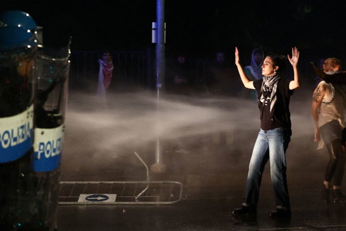Police use water cannon on pro-Palestinian protesters ahead of Italy ...