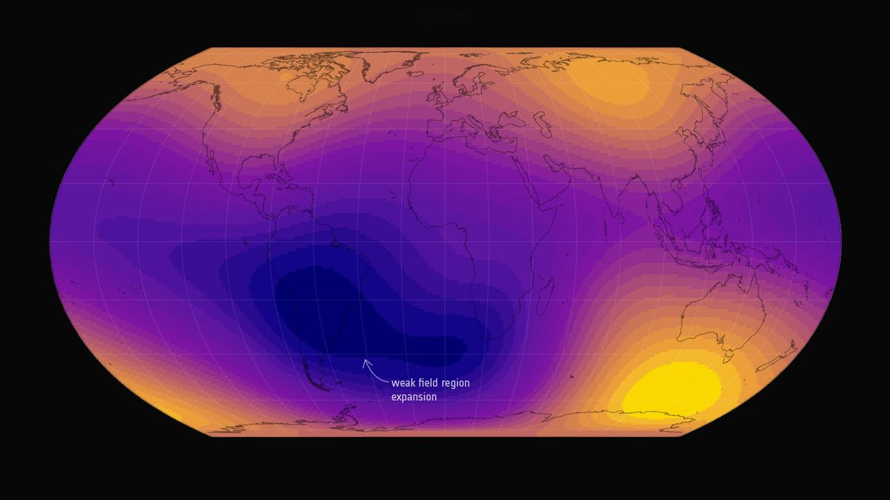 A giant weak spot in Earth's magnetic field is getting bigger — and it ...