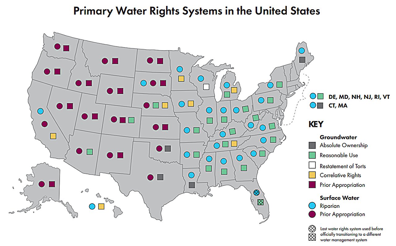 Map highlights US water rights systems, informs governance