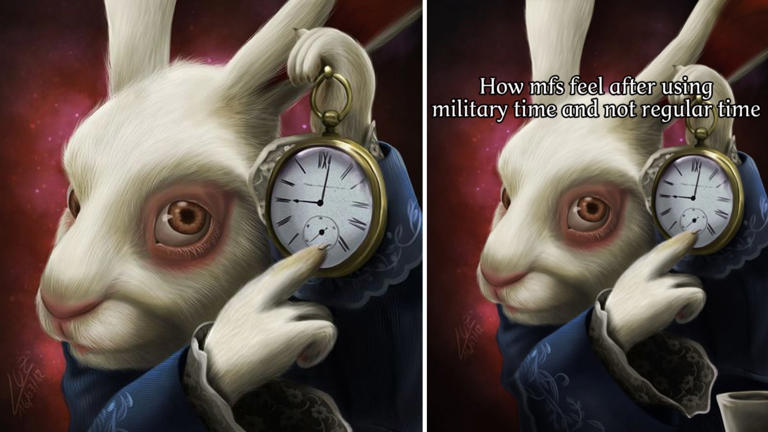 What Is The 'White Rabbit Pointing At Clock' Meme? The 'Alice In ...