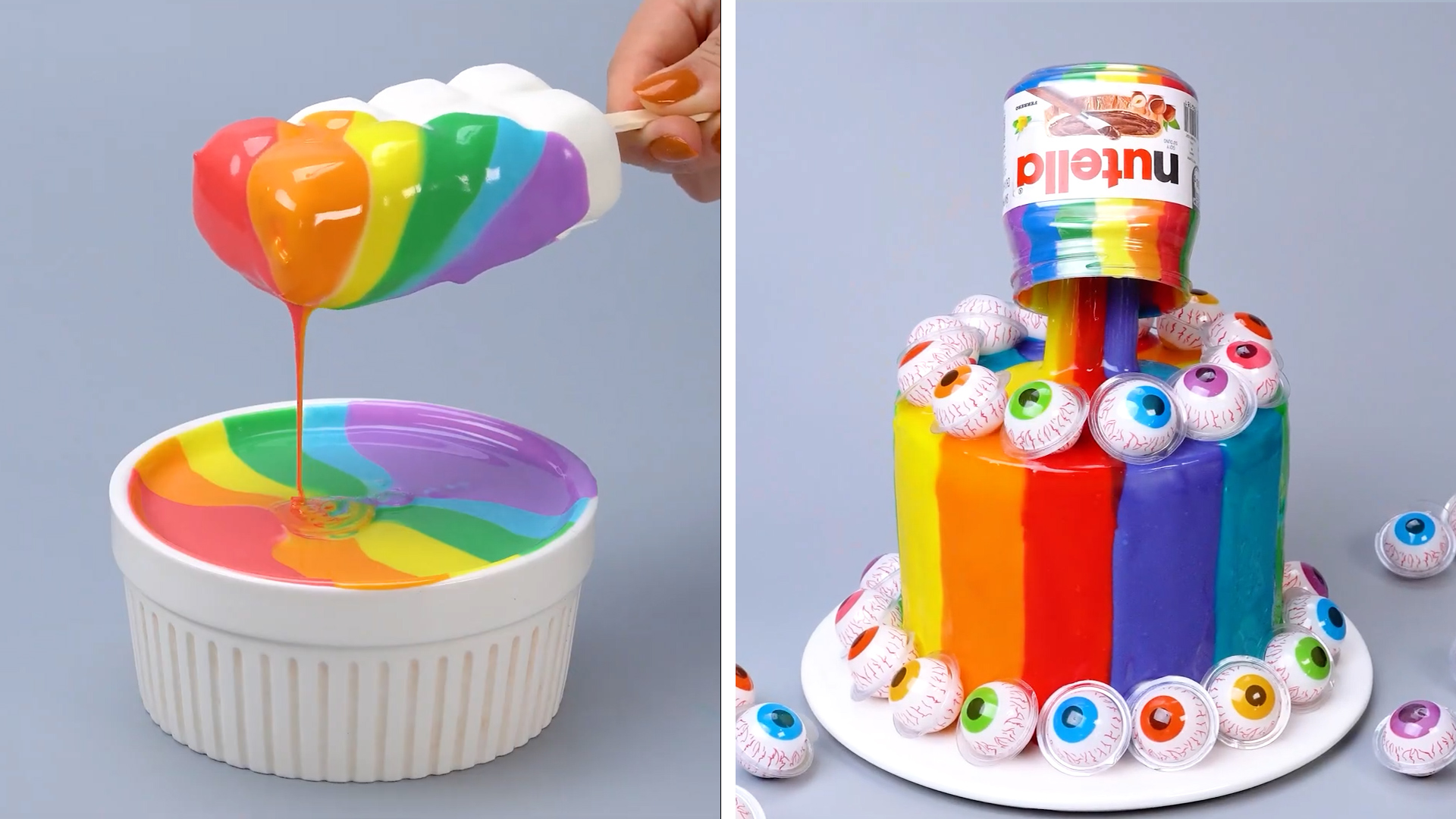How to Make a Rainbow Glaze Cake with Floating Nutella Effect