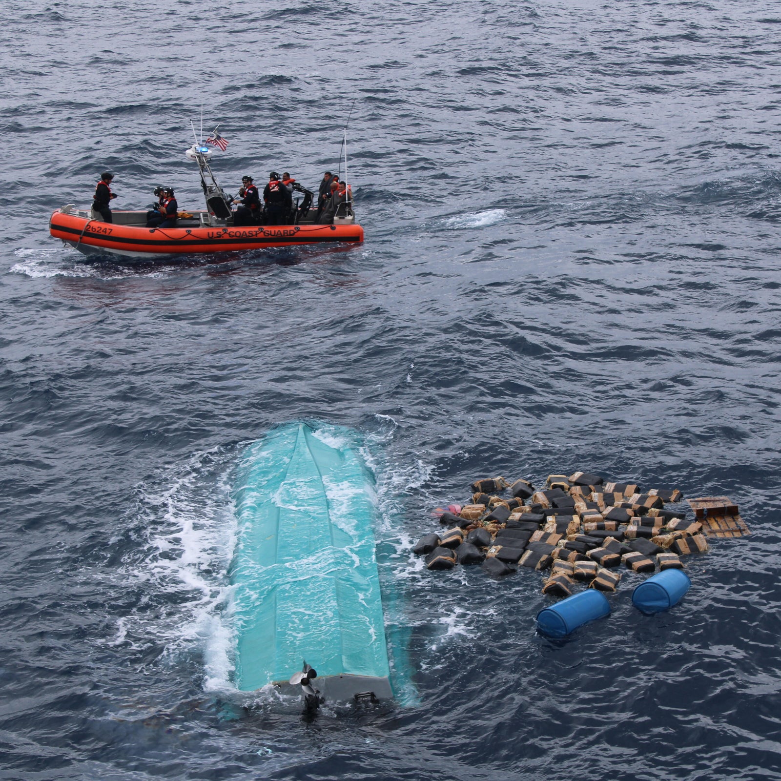 Coast Guard reels in cocaine from ocean after drug boat capsizes
