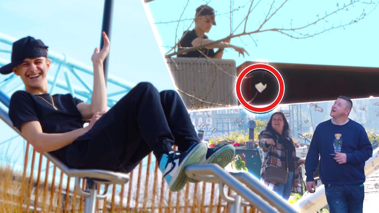 Pranking with a fishing line for some money fun