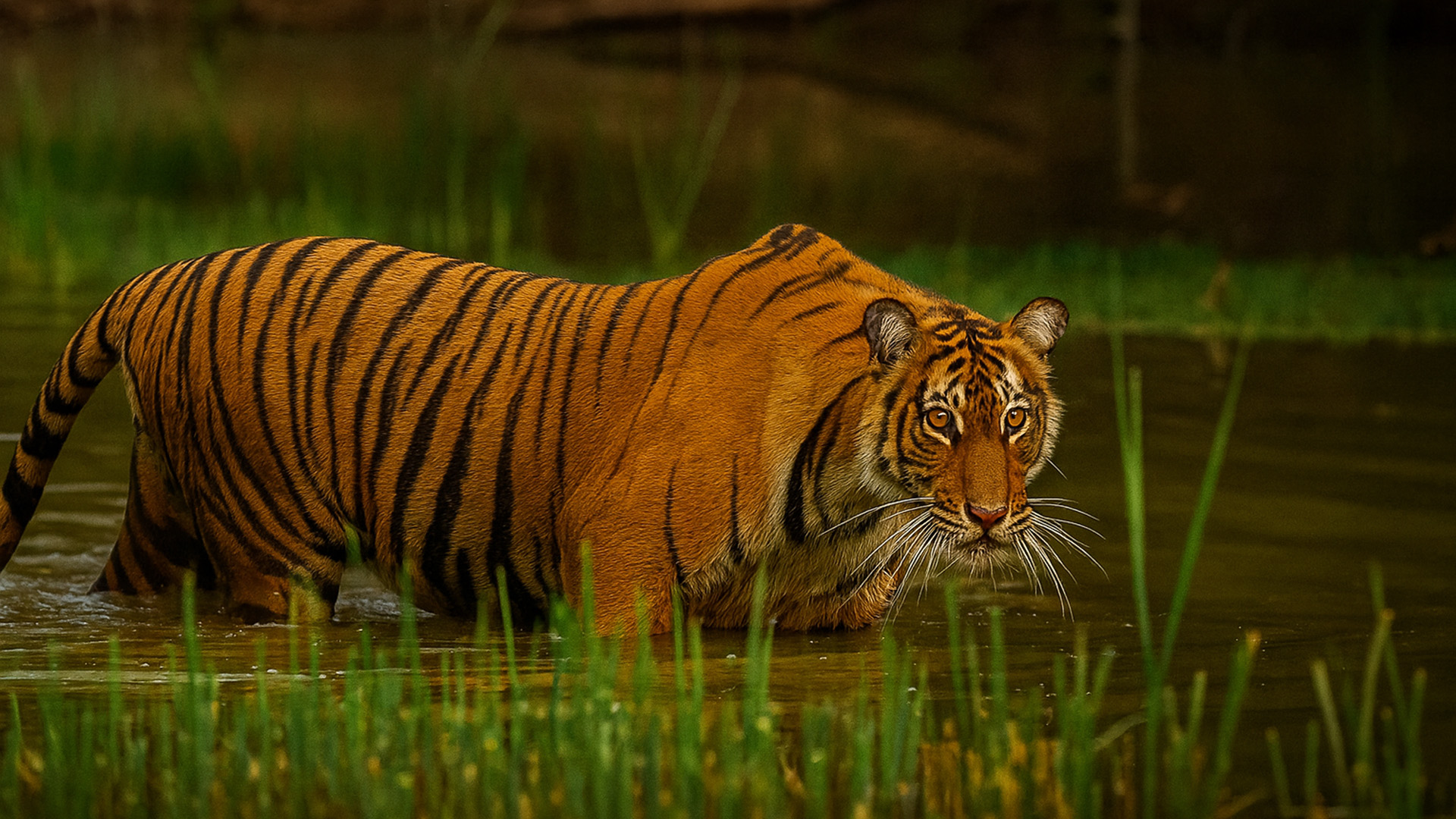 Indochinese tiger in wetlands – Laos wildlife 4K