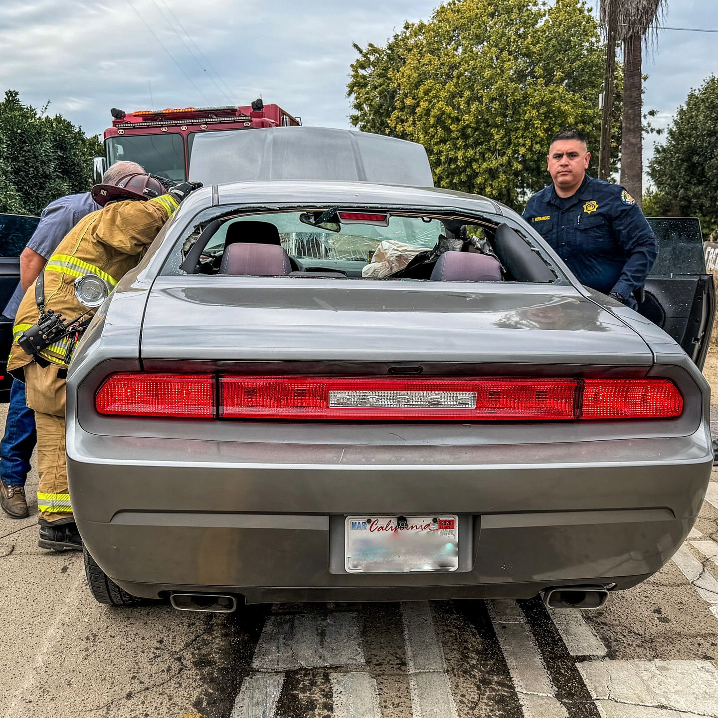 Guardrail impales car after driver swerves for dog in Fresno County