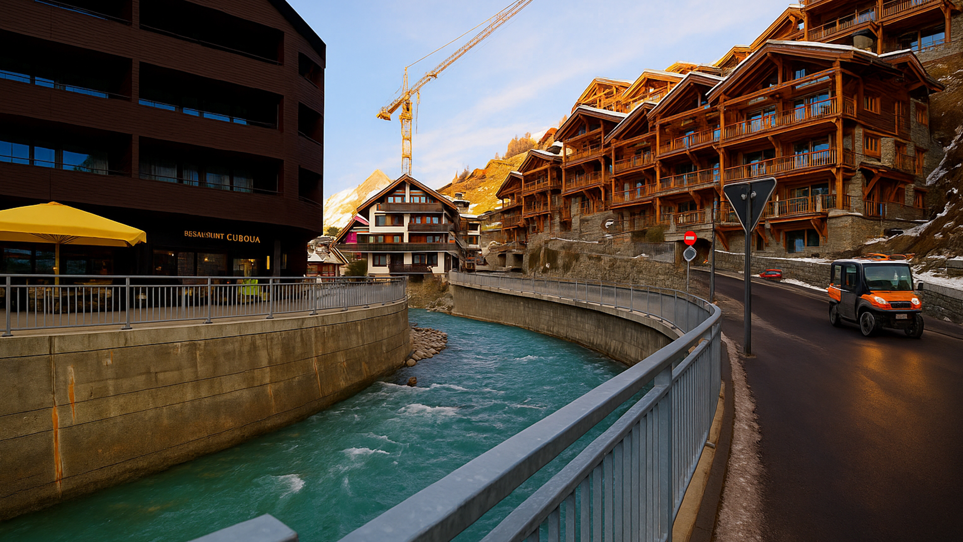 Zermatt, Suiza – Paseo Invernal junto al Río en los Alpes Suizos