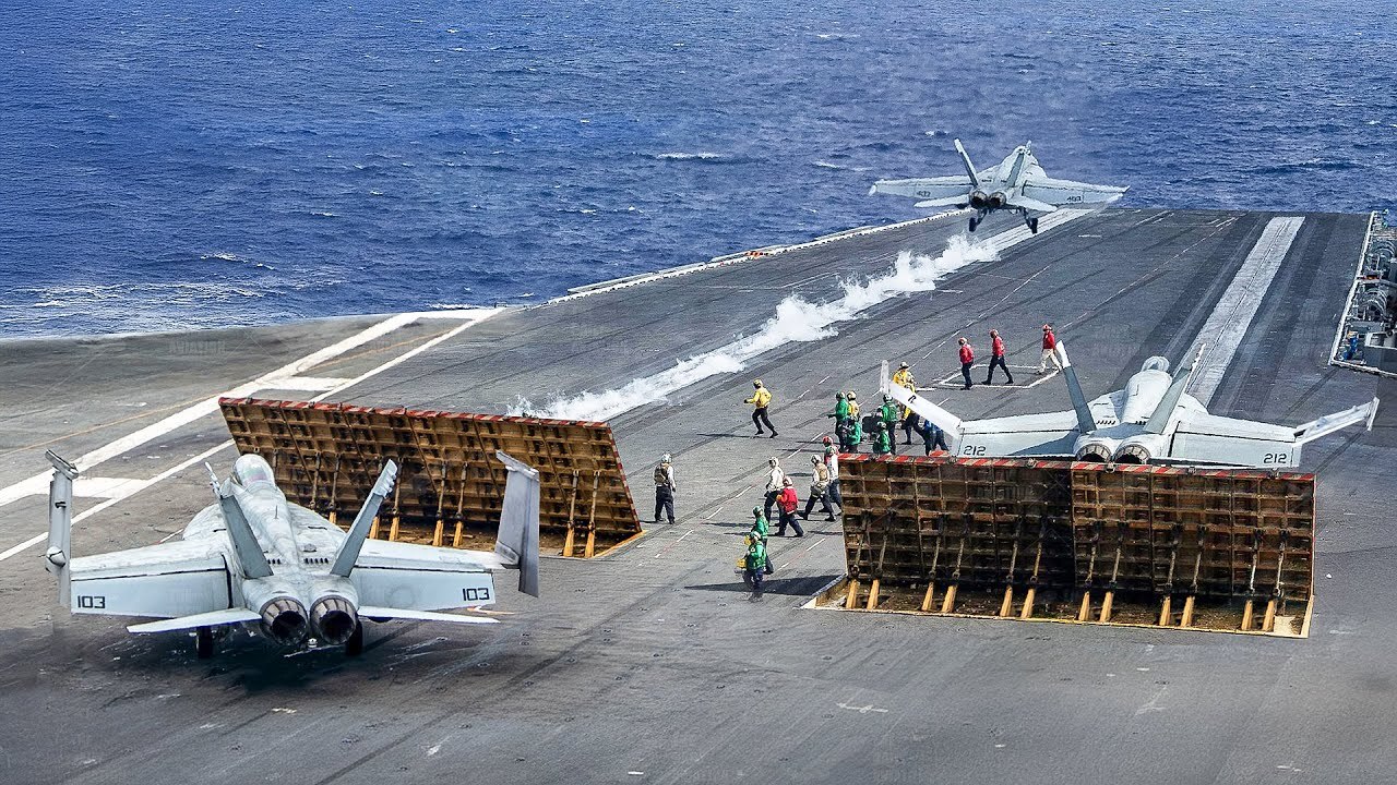 US Navy Aircraft Carrier Launching Jets at Insane Speed