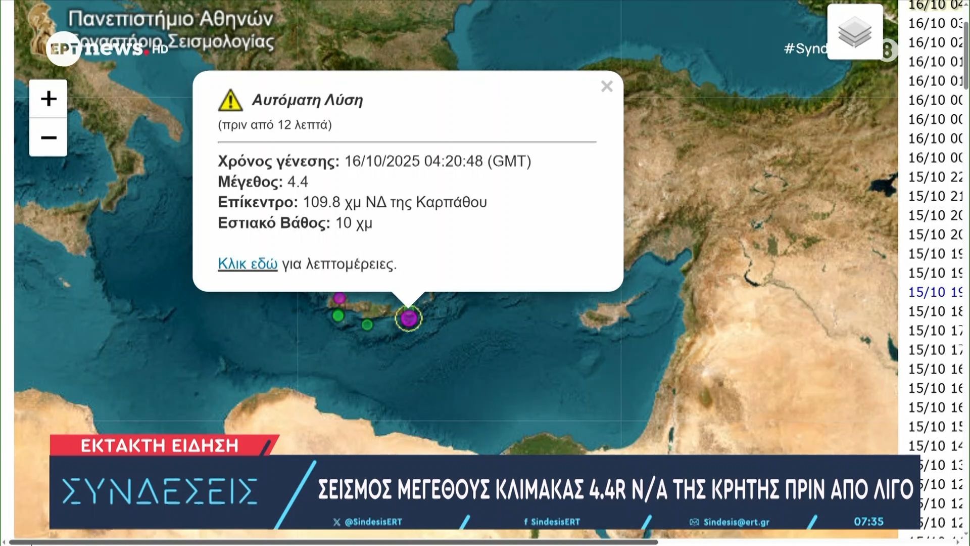 Σεισμός μεγέθους κλίμακας 4,6R ν/α της Κρήτης πριν από λίγο