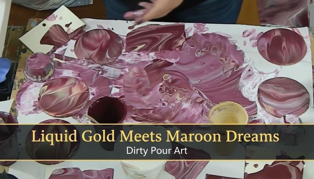 Liquid Gold Meets Maroon Dreams – Dirty Pour Art