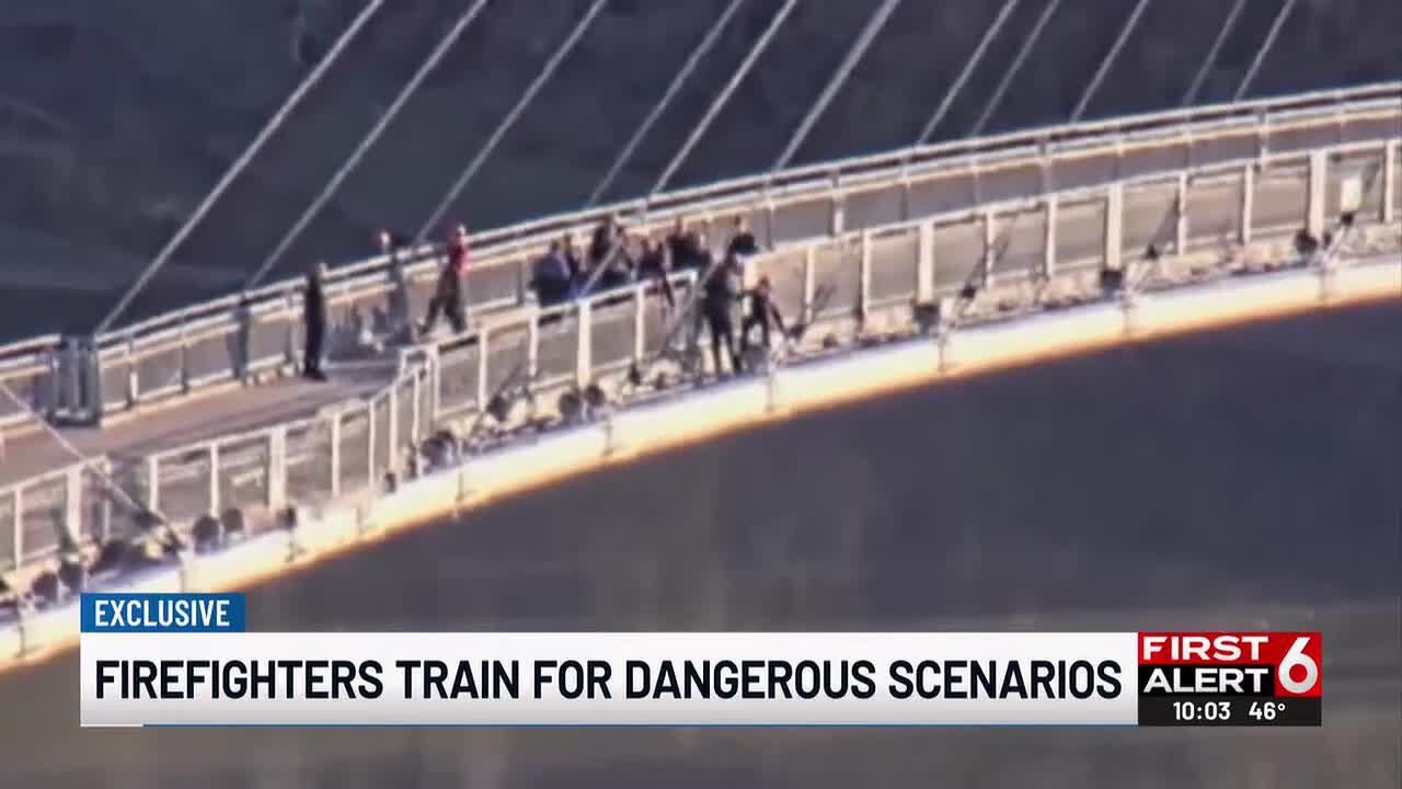 Omaha firefighters perform rescue on Bob Kerrey Bridge